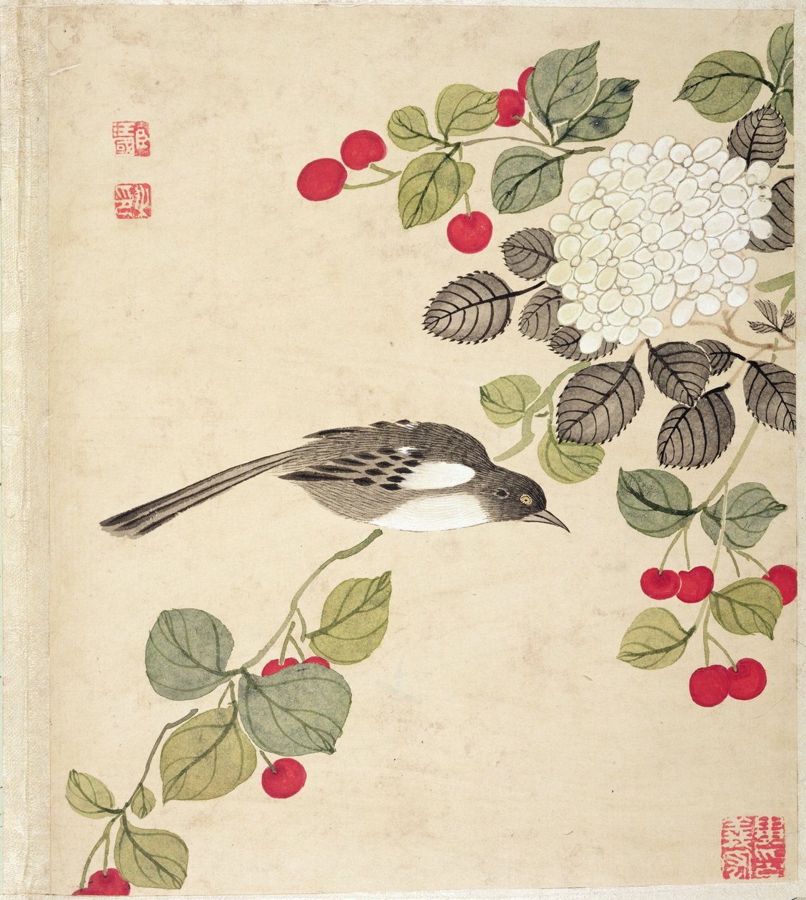 One of a series of paintings of birds and fruit, late 19th century